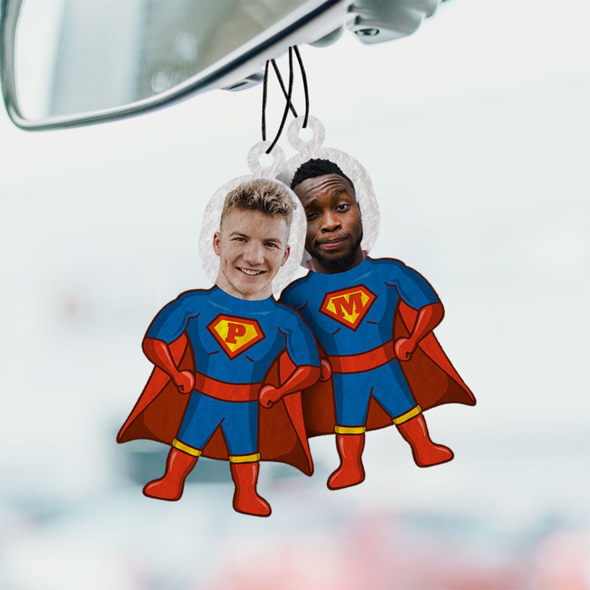 Gepersonaliseerde Geurhanger Superheld met Gezicht set van 2 als ...