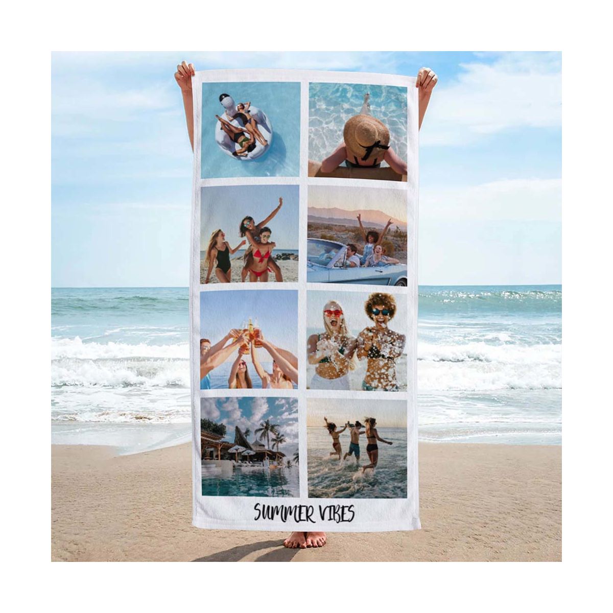 Personaliseerbare handdoek met 8 foto’s en tekst | snelle levering